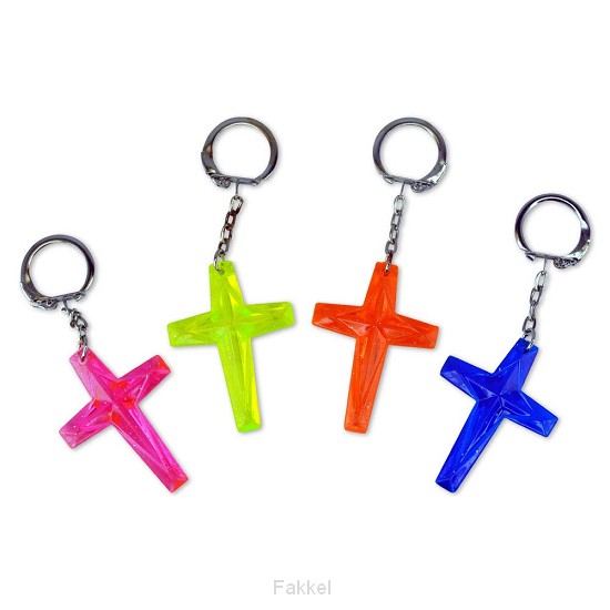 Plastic cross keyring (per stuk) | De Fakkel Eindhoven